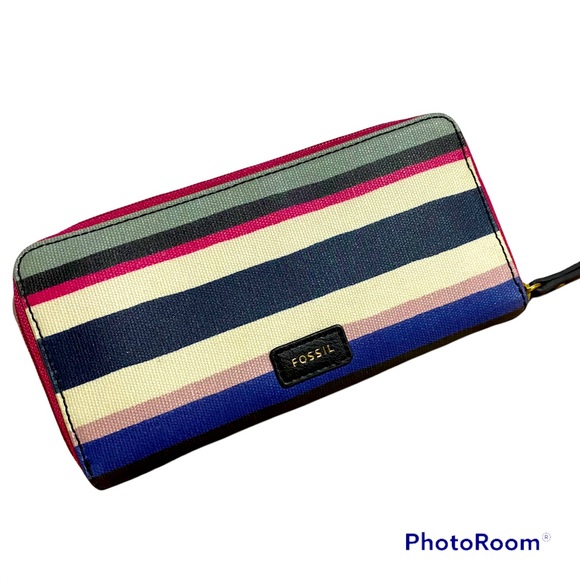 Fossil | Bags | Fossil Eliza Clutch Blue Multi Stripe Wallet Nwt | Poshmark